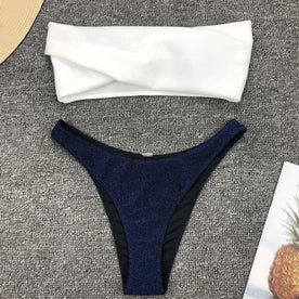 Cheeky bottom strapless gold bikinis tankini thong swimwear – AMAIO