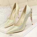 Luxury 10cm High Heels Woman Metal Carving Heels Satin Silk Dress Pump ...