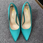 Luxury 10cm High Heels Woman Metal Carving Heels Satin Silk Dress Pump ...