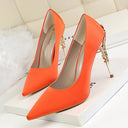 Luxury 10cm High Heels Woman Metal Carving Heels Satin Silk Dress Pump ...