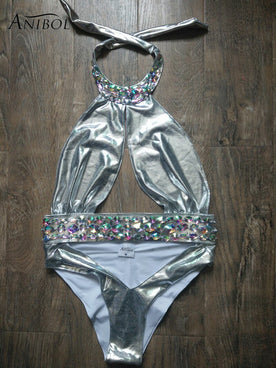 Luxury Rhinestone One Piece Women Swimsuit Gold Stamping Bathing Suit ...