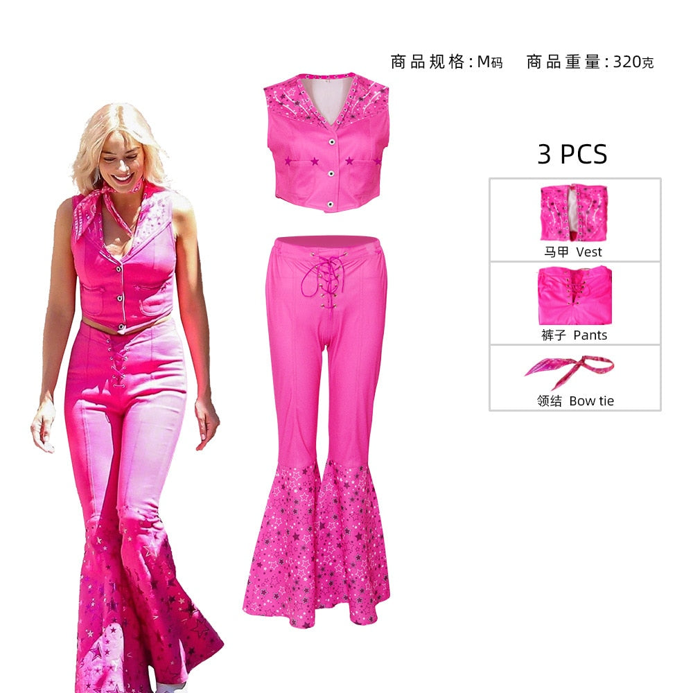 New Movie Barbie Cosplay Costume Wig Barbie Rose Red Dress Set Woman H ...