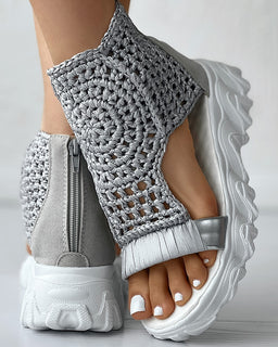 Sandals Women Braided Geometric Wedge Sandals Knitted Elastic Summer S ...